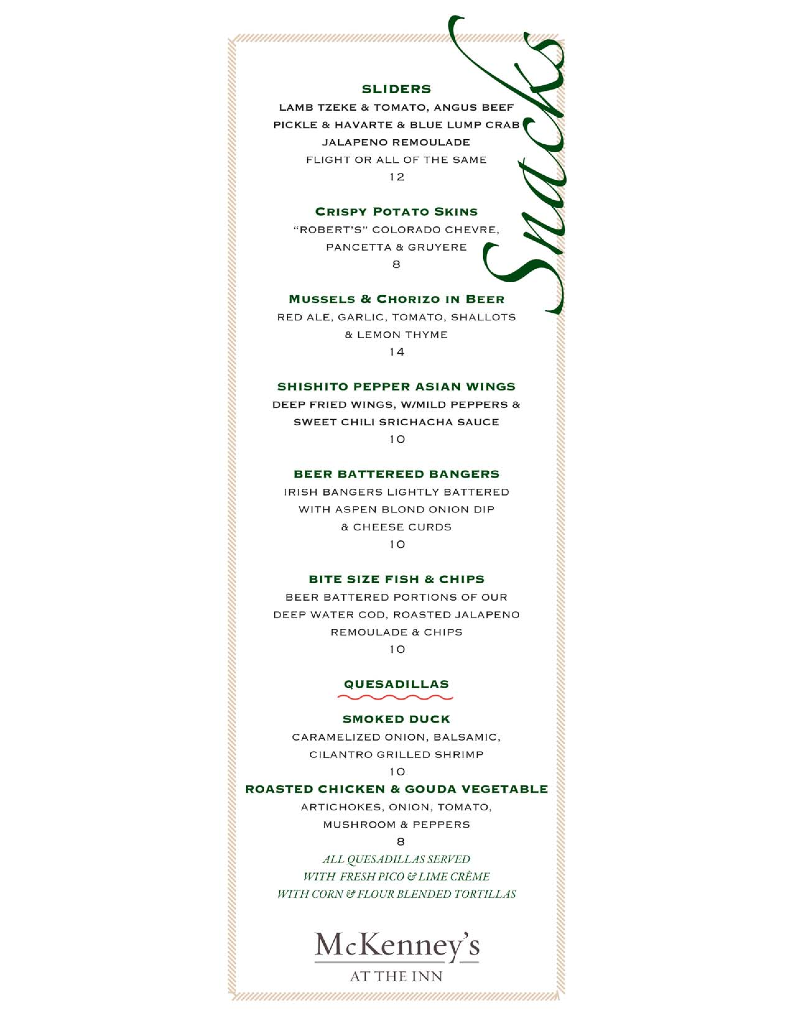 McKenney's Menu, Menu for McKenney's, Aspen, Aspen - Urbanspoon/Zomato
