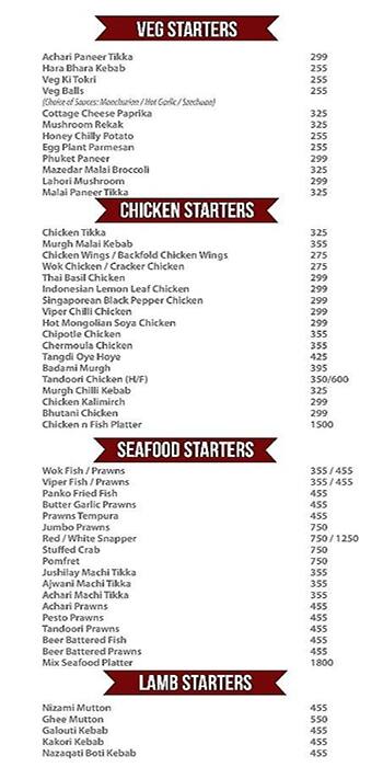 Menu at The Devil's Cut, Hyderabad