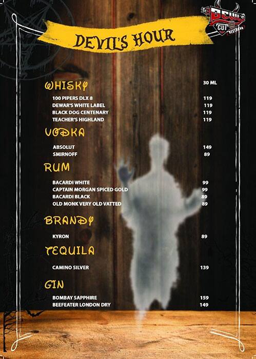 Menu at The Devil's Cut, Hyderabad