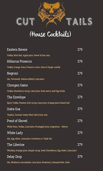 Menu at The Devil's Cut, Hyderabad