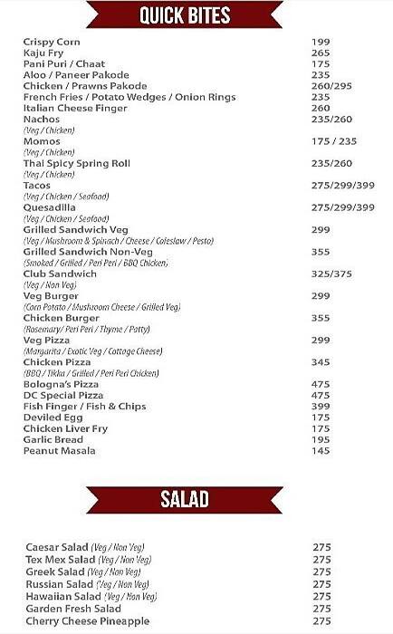 Menu at The Devil's Cut, Hyderabad