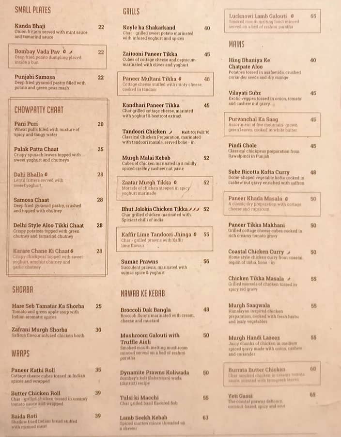 Menu of India Bistro, Trade Centre Area, Dubai