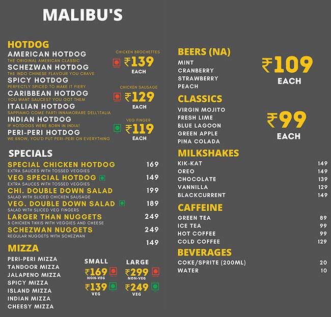 Menu at The Malibu's, Ambernath