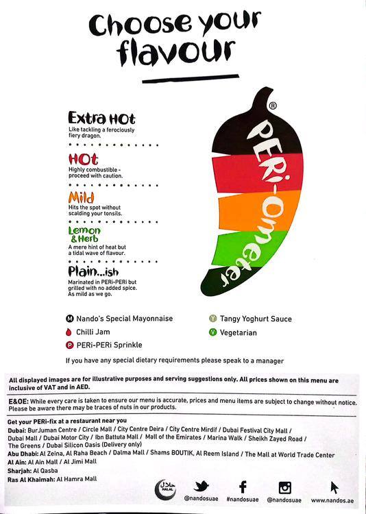 Menu of Nando's - Dubai Mall, Downtown Dubai, Dubai