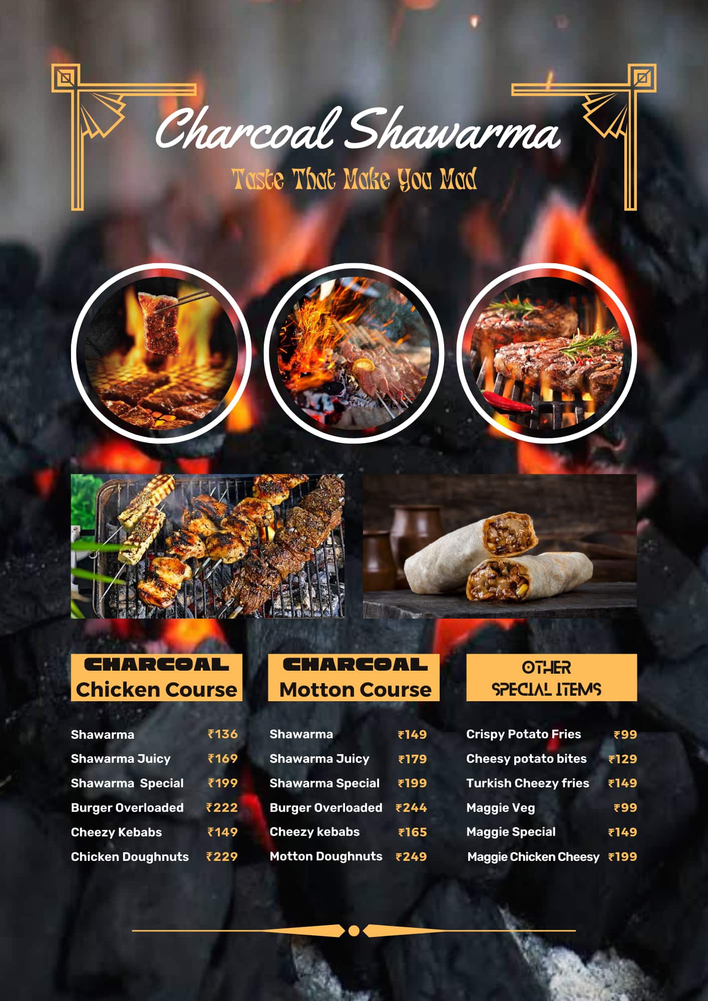 Menu of Charcole Shawarma, Masab Tank, Hyderabad