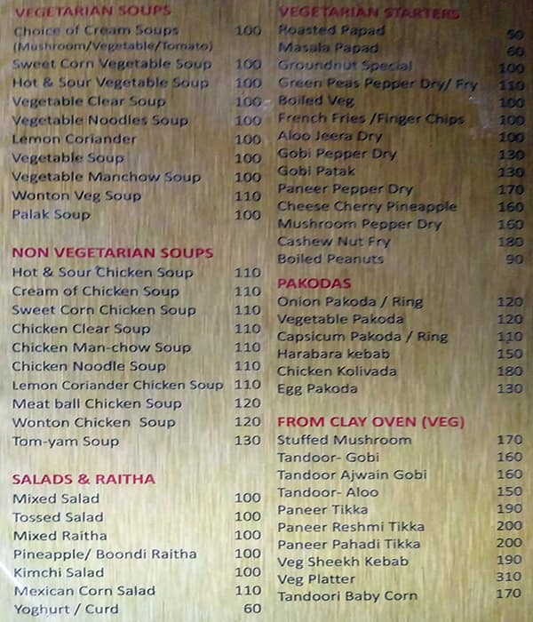 Menu of Cave N Dine, Basaveshwara Nagar, Bangalore