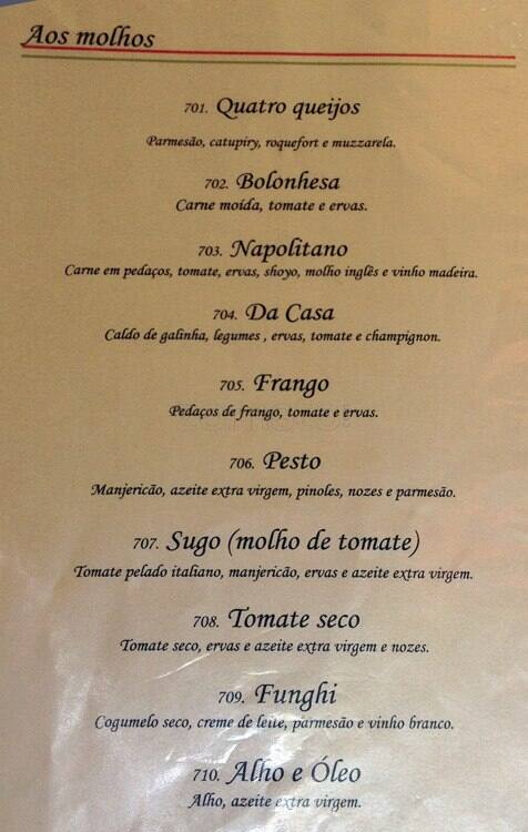 Menu em Cantina da Massa restaurante, Brasília, Asa Sul CLS 302 Bl A Lj ...