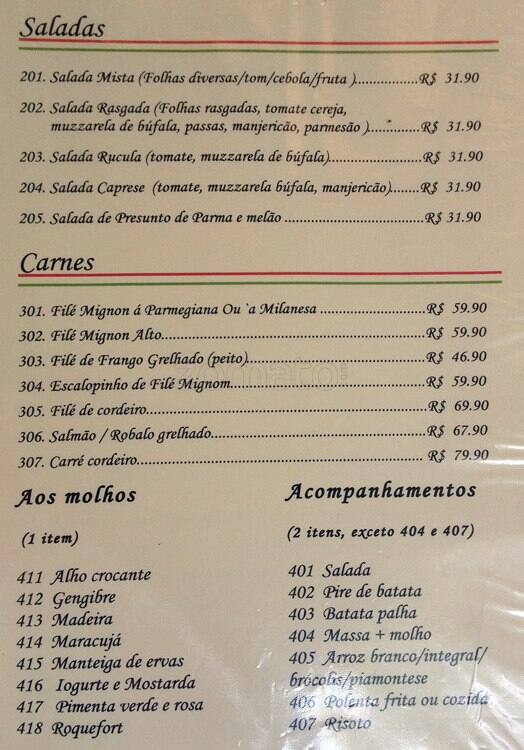 Carta del restaurante Cantina da Massa, Brasília, Asa Sul CLS 302 Bl A ...