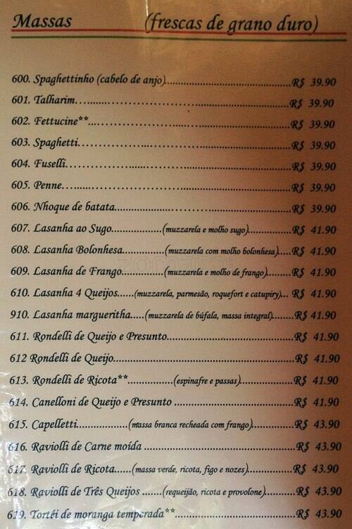 Menu em Cantina da Massa restaurante, Brasília, Asa Sul CLS 302 Bl A Lj ...
