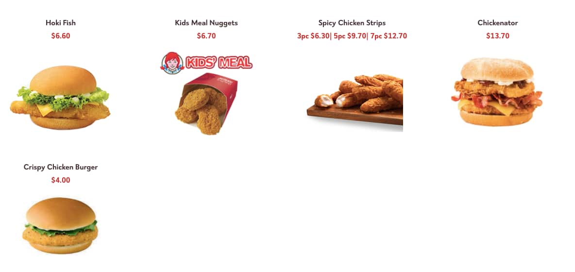 Menu at Wendy's Hamburgers fast food, Auckland, 620 Great South Rd