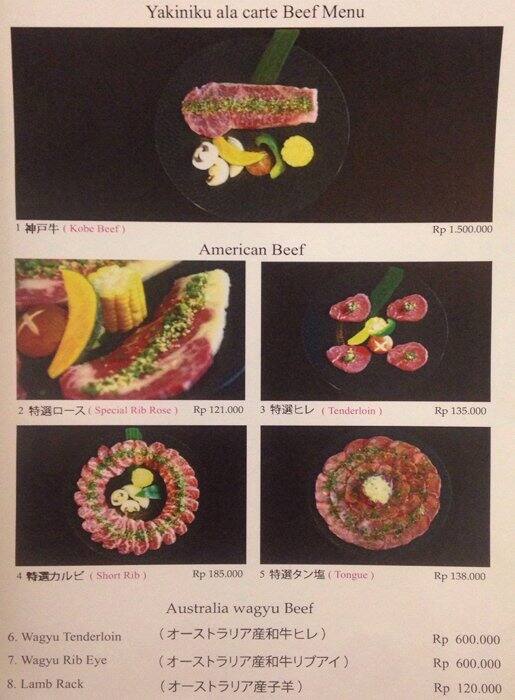 Menu at Angus House steakhouse, Jakarta, Senayan City