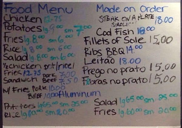 Menu at Churrasqueira Beira Mar restaurant, Toronto