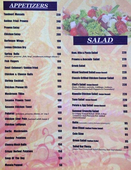 Menu of Inferno, Candolim, Goa