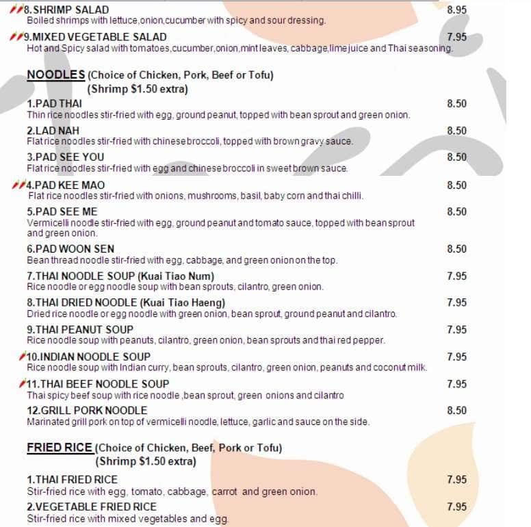 Menu at Thai Taste restaurant, Austin, State Hwy 71 #180