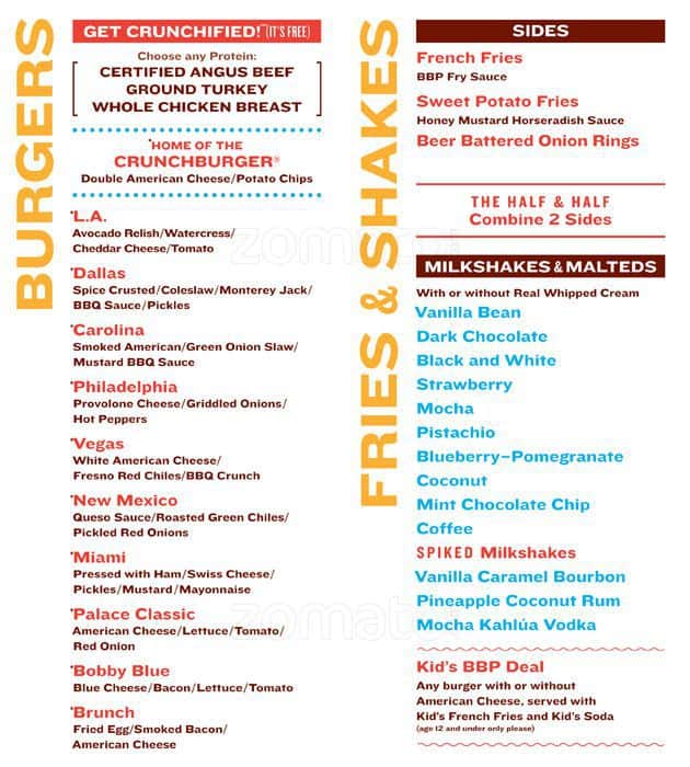 Menu at BOBBY'S BURGER PALACE restaurant, Kendall, 7535 N Kendall Dr