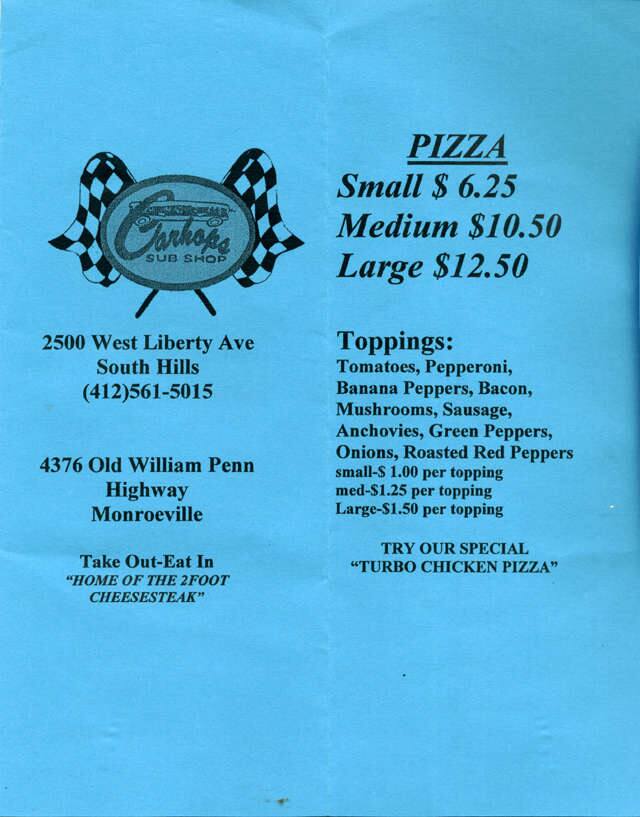 Carhops Sub Shop Menu, Menu for Carhops Sub Shop, Far South/South Hills ...