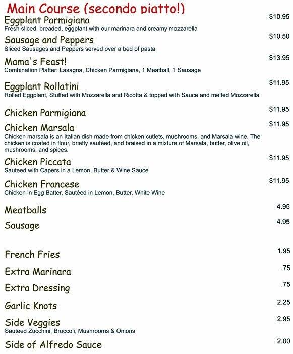 Menu at Mama's Italian - Restaurant & Bar, Matthews