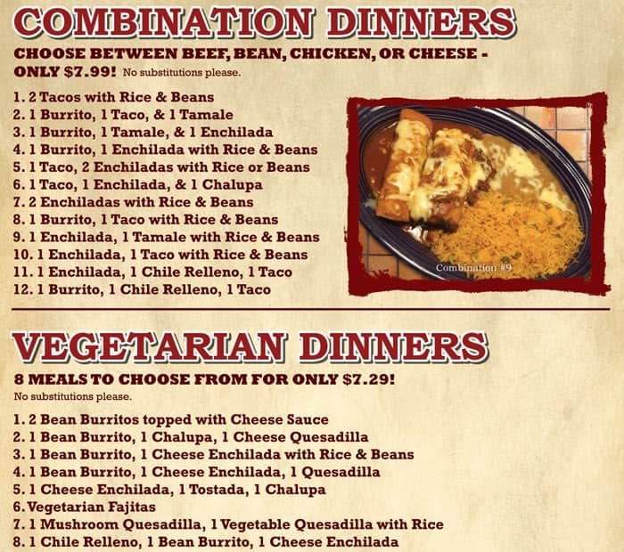 Menu at El Ranchero restaurant, Spencer