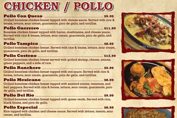 Menu at El Ranchero restaurant, Spencer