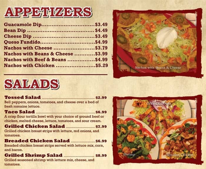 Menu at El Ranchero restaurant, Spencer