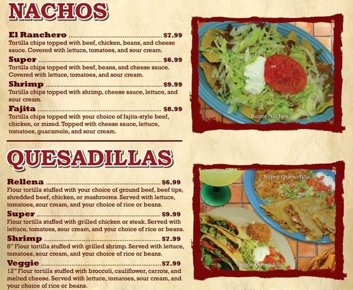 Menu at El Ranchero restaurant, Spencer