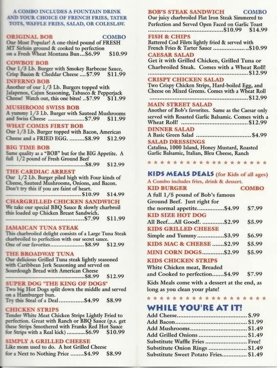 Burger Bob's Menu, Menu for Burger Bob's, Bozeman, Bozeman - Urbanspoon ...