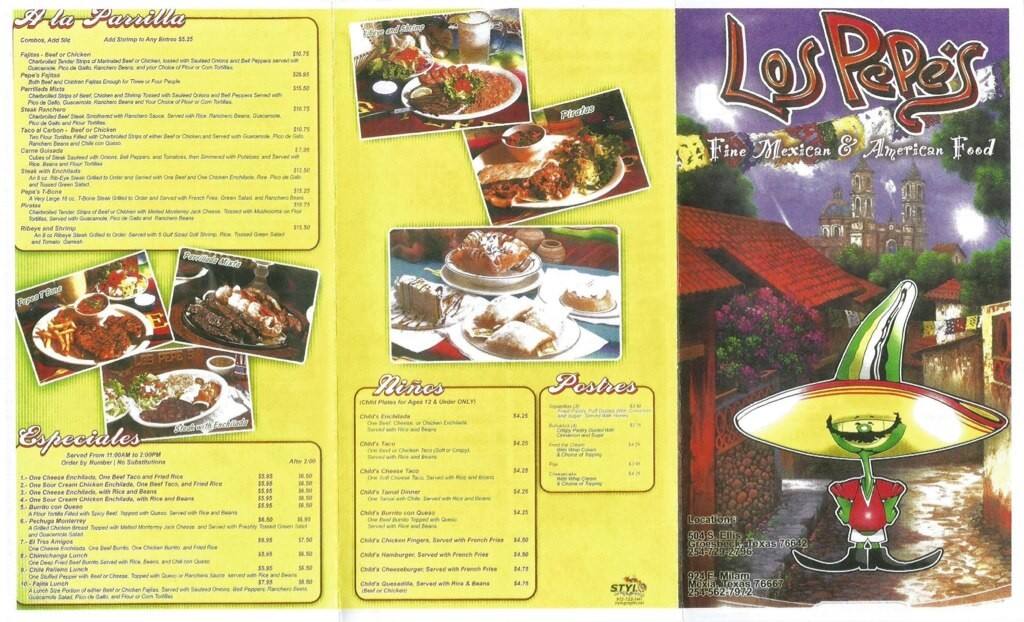 Menu at Los Pepe's Tex-Mex Bar & Grill, Groesbeck