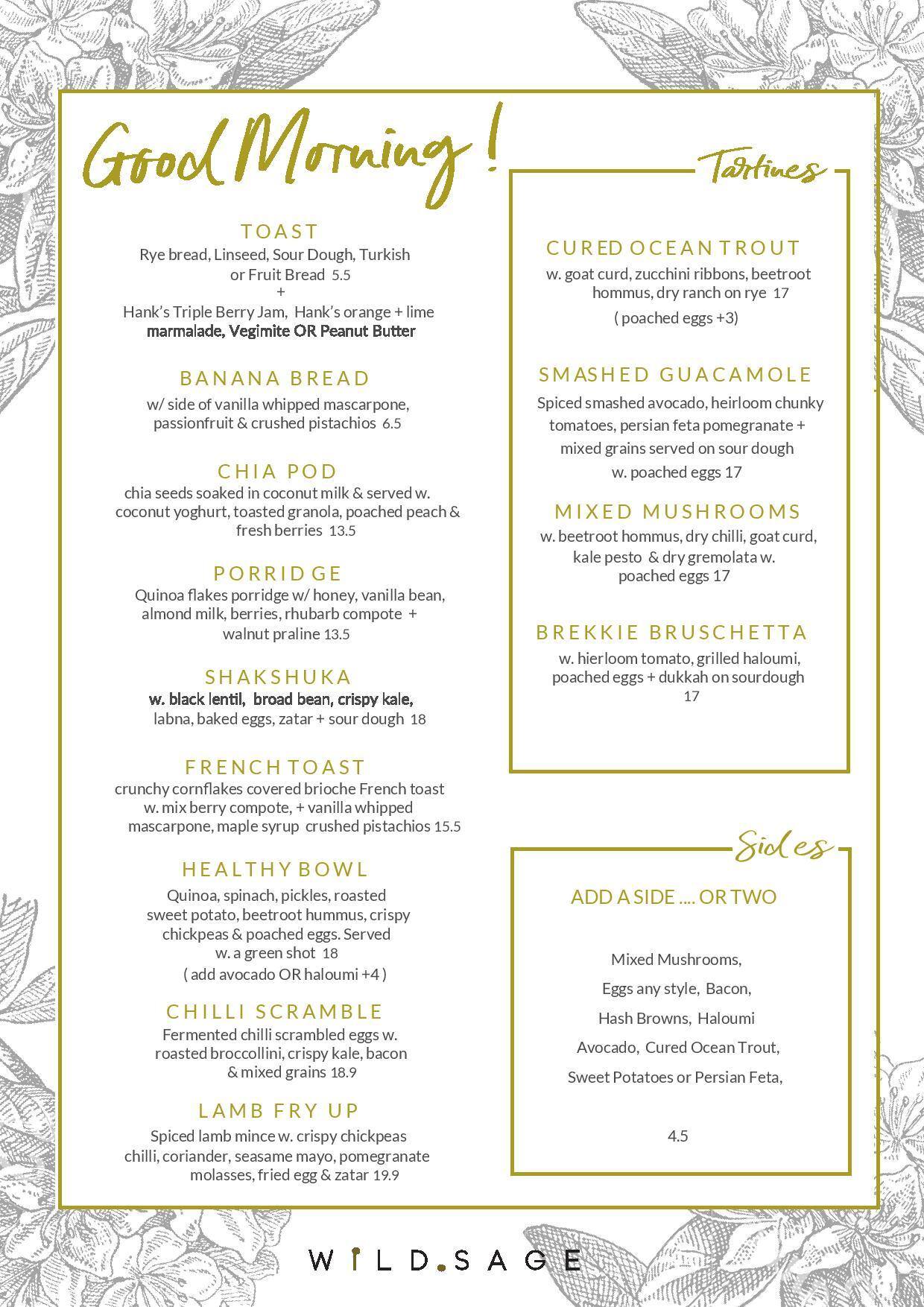 Wild Sage Barangaroo menu, Menu restauracji Wild Sage Barangaroo ...