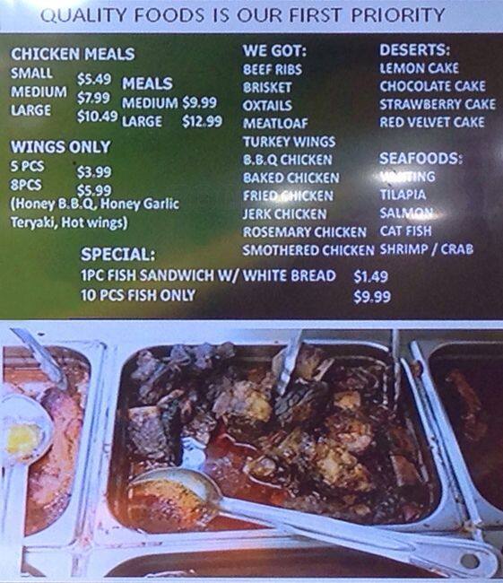 Menu at Xcellent Soul Food restaurant, New York City
