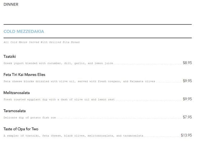 Opa Greek Restaurant Menu, Menu for Opa Greek Restaurant, Frederick ...