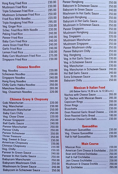 Menu of Classic Fast Food, Matunga East, Mumbai