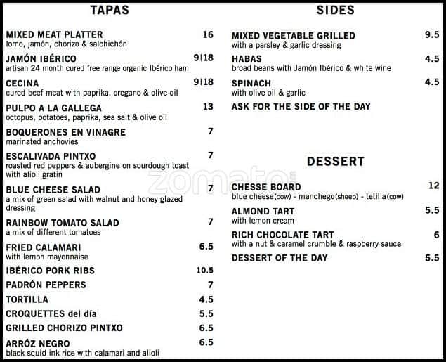 Menu at The Black Pig with White Pearls pub & bar, London