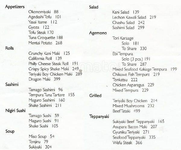 Menu at Teriyaki Boy restaurant, Mandaluyong, Starmall EDSA