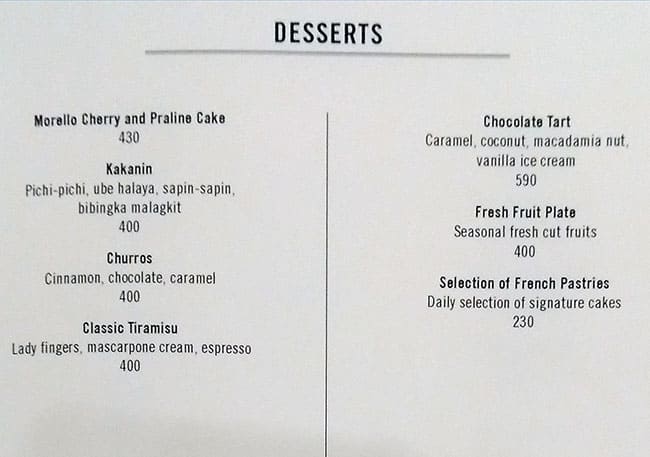 Menu at Café Macaron desserts, Makati