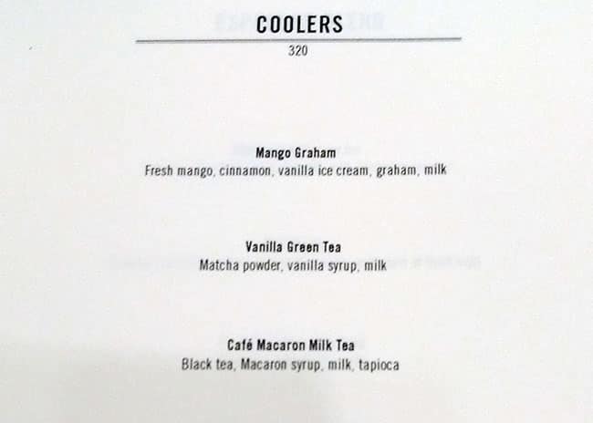 Menu at Café Macaron desserts, Makati