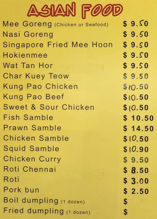 Menu at Golden Bowl restaurant, Wellington