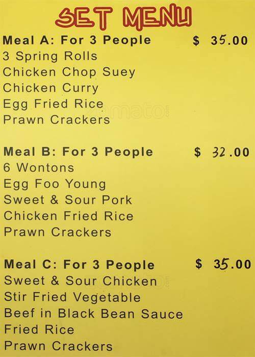 Menu at Golden Bowl restaurant, Wellington