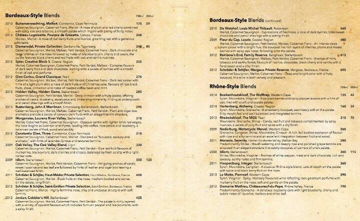 Carta del restaurante Capeesh, Pretoria