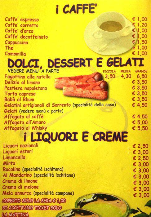 Menu at Piccola Ischia pizzeria, Milan, Viale Umbria