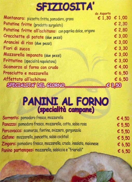Menu at Piccola Ischia pizzeria, Milan, Viale Umbria