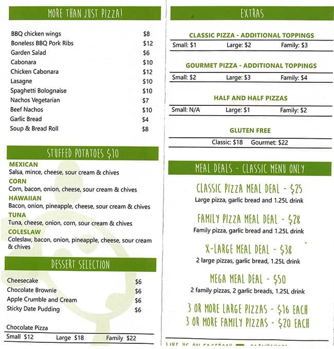 Menu at Farmhouse Pizza pizzeria, Manjimup