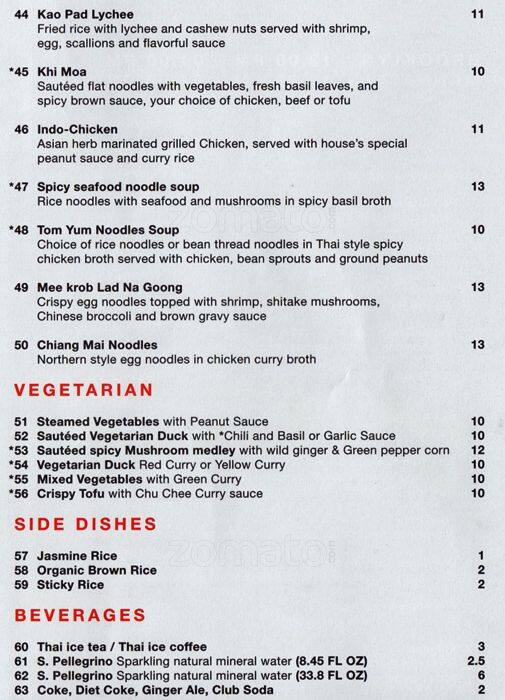 Menu at Chai Thai Kitchen restaurant, West New York, 930 8th Ave