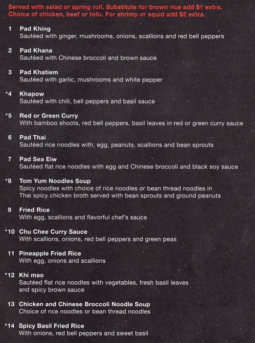 Menu at Chai Thai Kitchen restaurant, West New York, 930 8th Ave