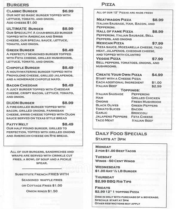 Menu at Hall of Fame Sports Grill pub & bar, Lyons