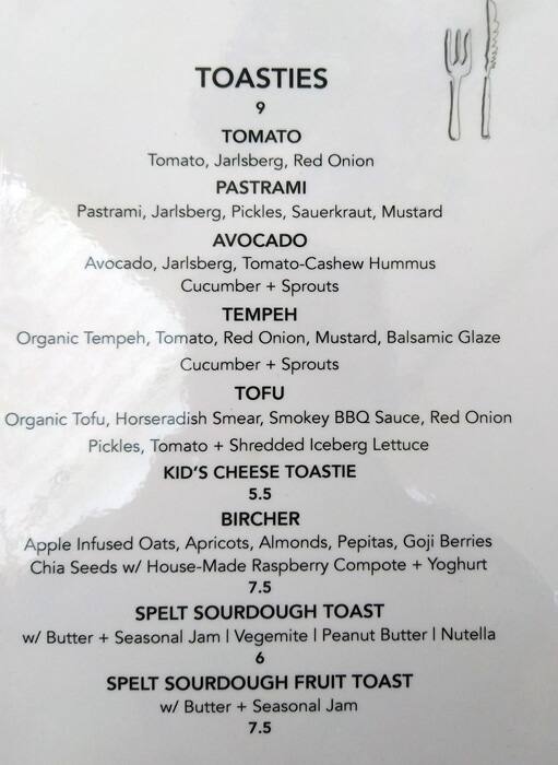 Menu at Third Wheel cafe, South Fremantle