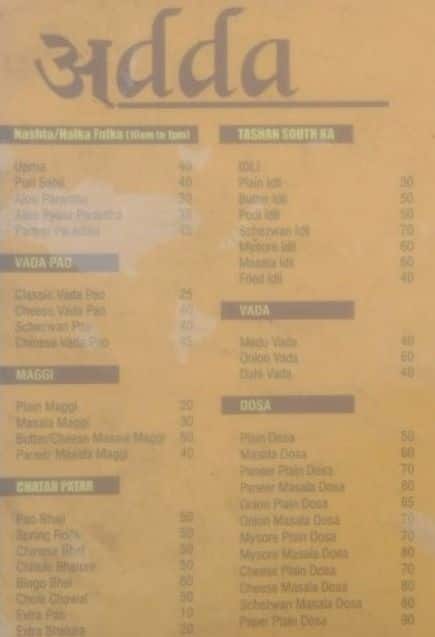 Adda Menu, Menu for Adda, Sodala, Jaipur - Zomato