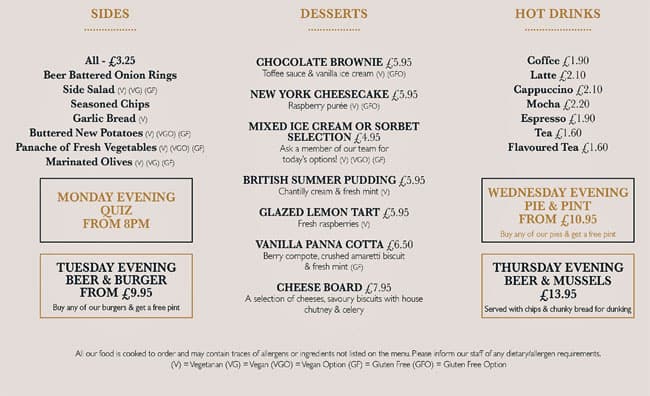 Menu at Admiral Rodney Southwell pub & bar, Southwell