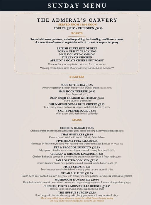 Menu at Admiral Rodney Southwell pub & bar, Southwell