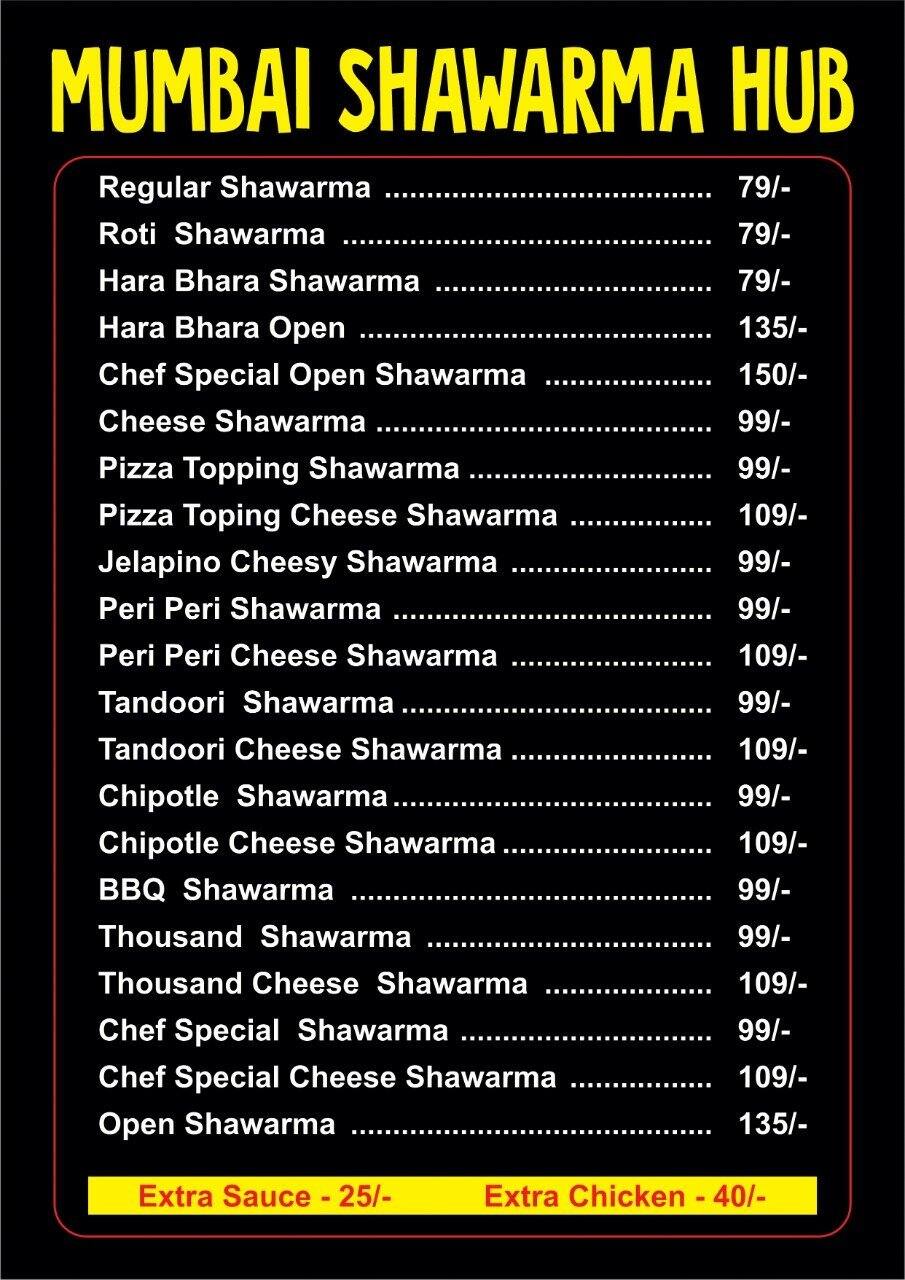 Menu of Mumbai Shawarma Hub, Malad East, Mumbai