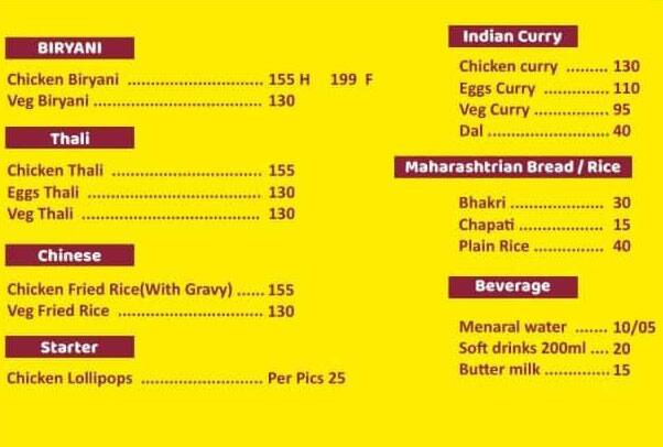 Menu of Sai Meals, Kamothe, Navi Mumbai